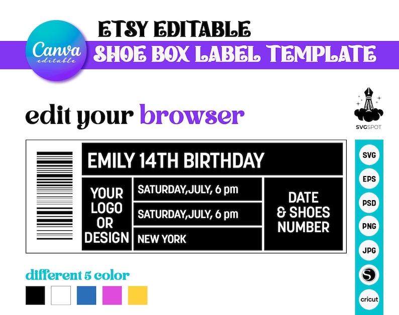 Shoe Box Label Template, Template SVG, Shoe Box Label SVG, Printable ...