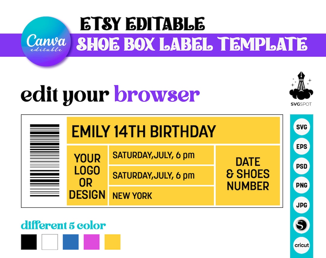 Shoe Box Label Template, Template SVG, Shoe Box Label SVG, Printable ...