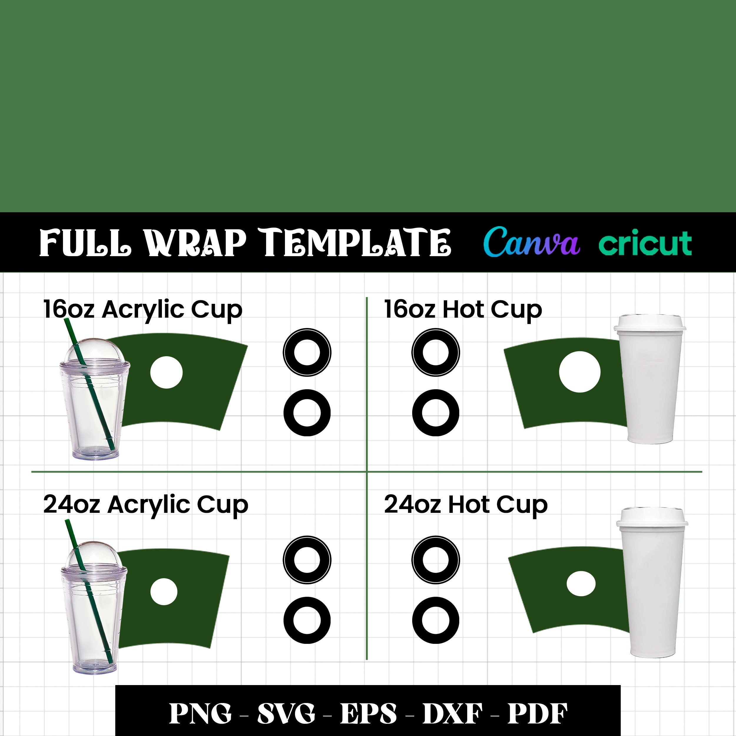 16oz 24oz Coffee Cup Template Svg Bundle, Coffee Hot Cup Template ...