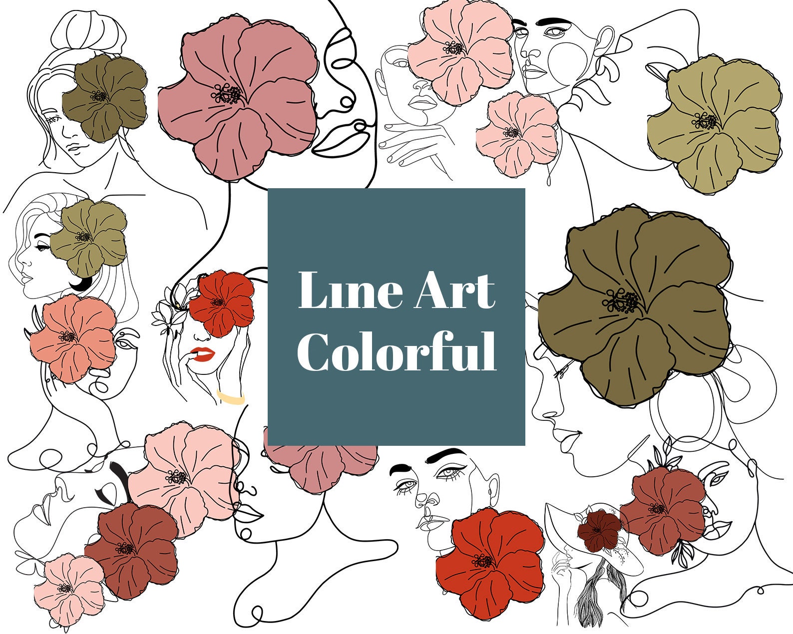 Flowers Line Art, Flower Svg, Woman Line Art Svg, Florales Line Art Svg ...