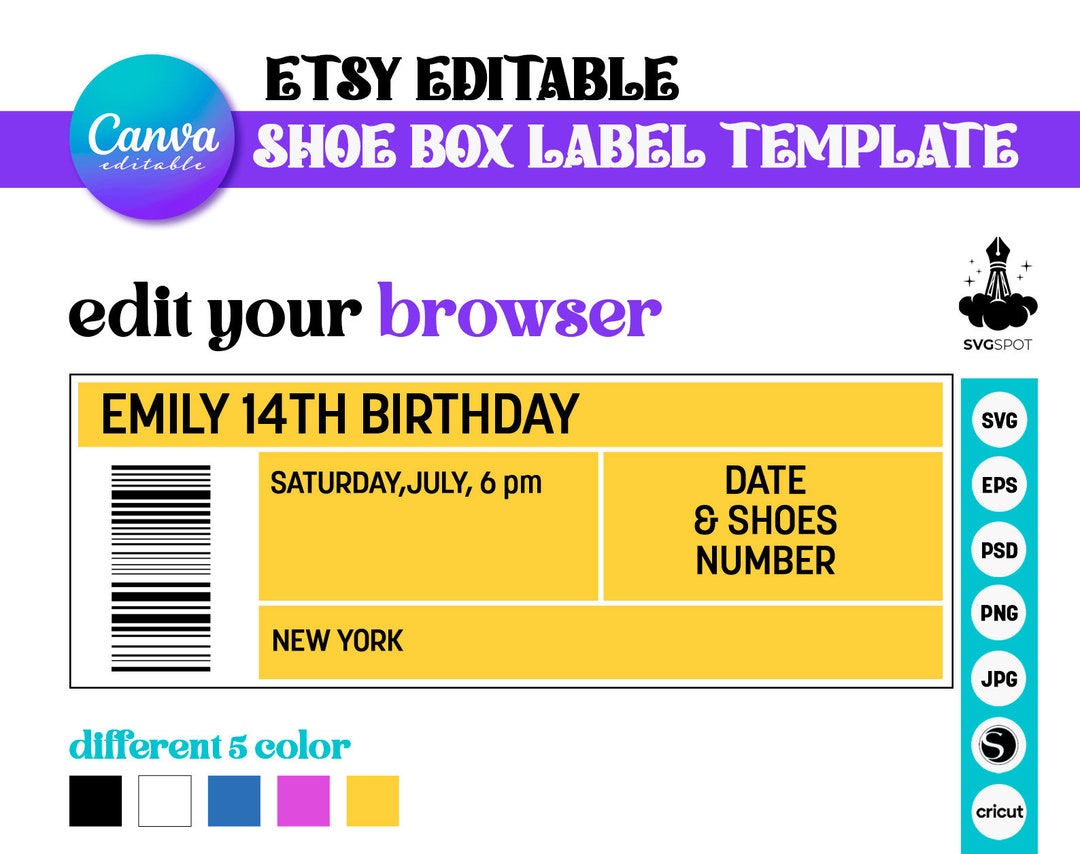 Shoe Box Label Template, Template SVG, Shoe Box Label SVG, Printable ...