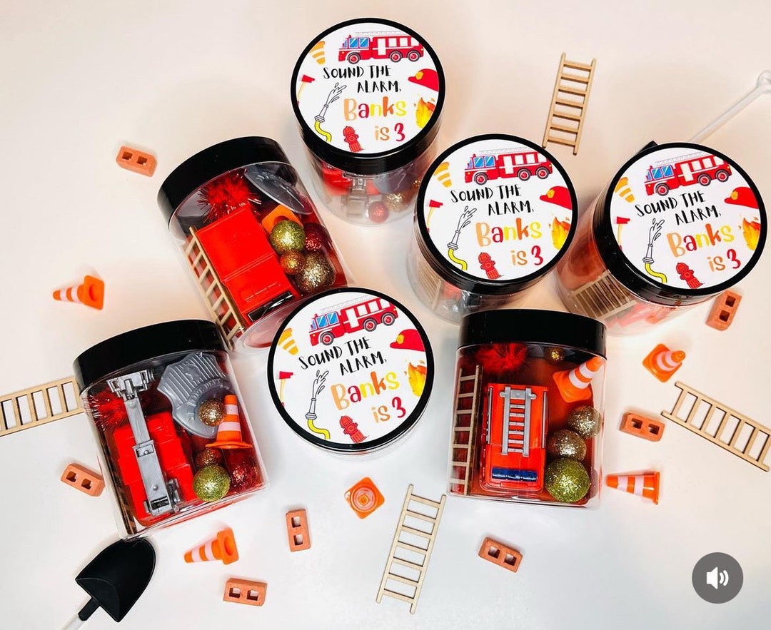 FIRETRUCK Birthday Playdough Favor | Firefighter Activity Jar | Kids ...
