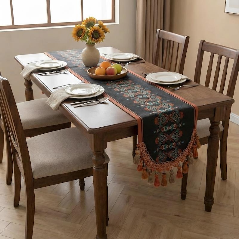 Vintage Tassel Table Runner, Jacquard Boho Table Decor, Ornate Dresser ...