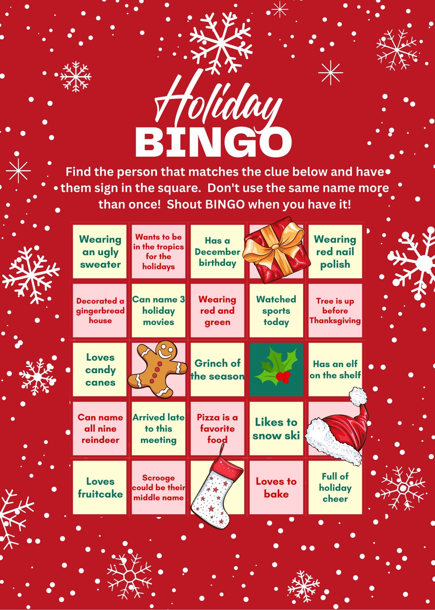 Christmas Bingo Office Party Holiday Game Holiday Office Party Game Digital Download Etsy