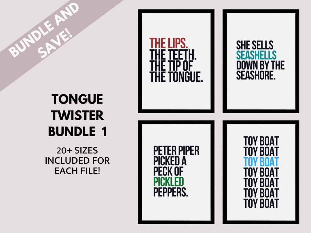 BUNDLE: Tongue Twister Printable Wall Art, Tongue Twister, High Quality ...