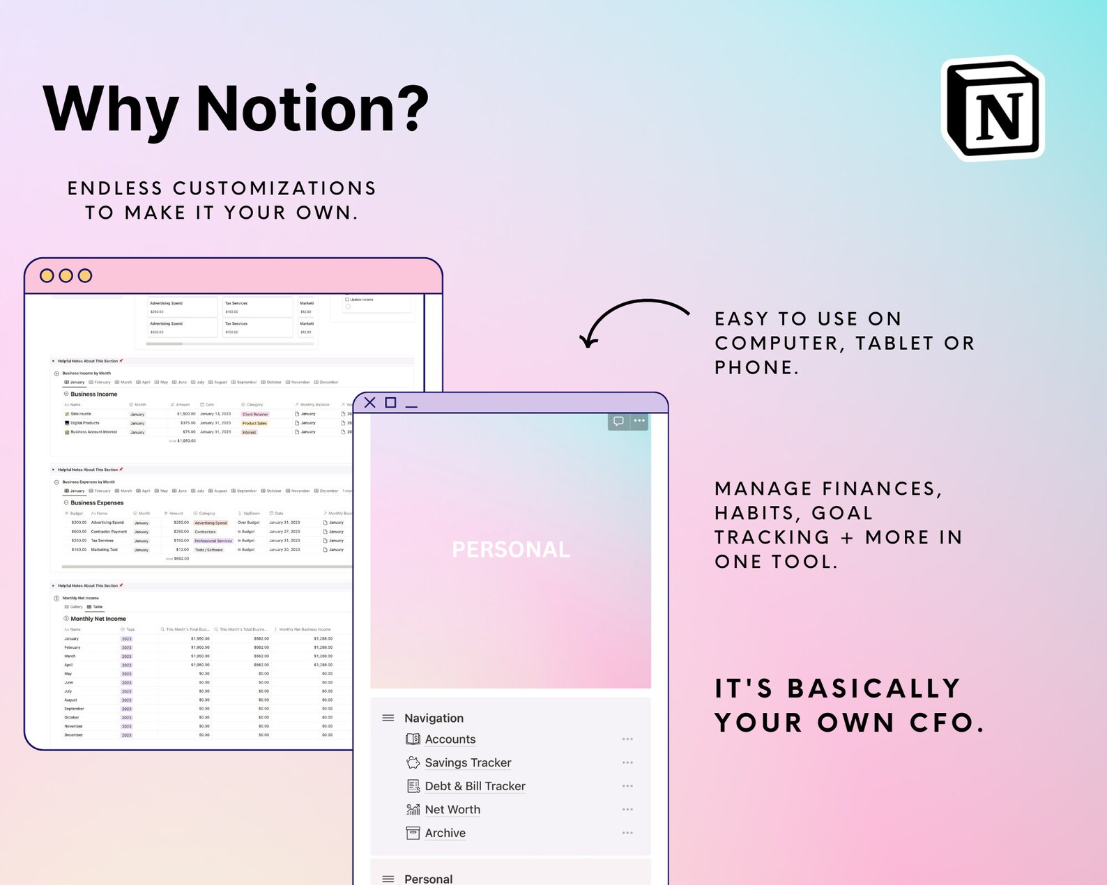 Notion Finance Tracker Budget Tracker Finance Dashboard Digital Budget ...