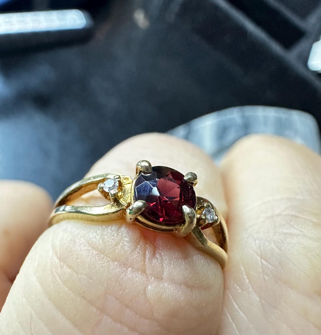 Garnet Solid Gold Ring, 10k Gold Garnet & Diamond Vintage Ring - Etsy