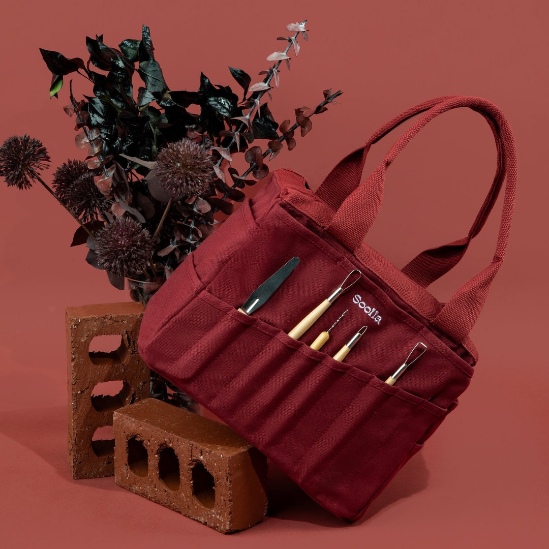 Sangria Soolla® Studio Pottery Tool Bag, Wine Red Art Supply Organizer ...