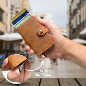 Personalized Leather Pop-up Wallet | Front Pocket RFID Card Holder ...