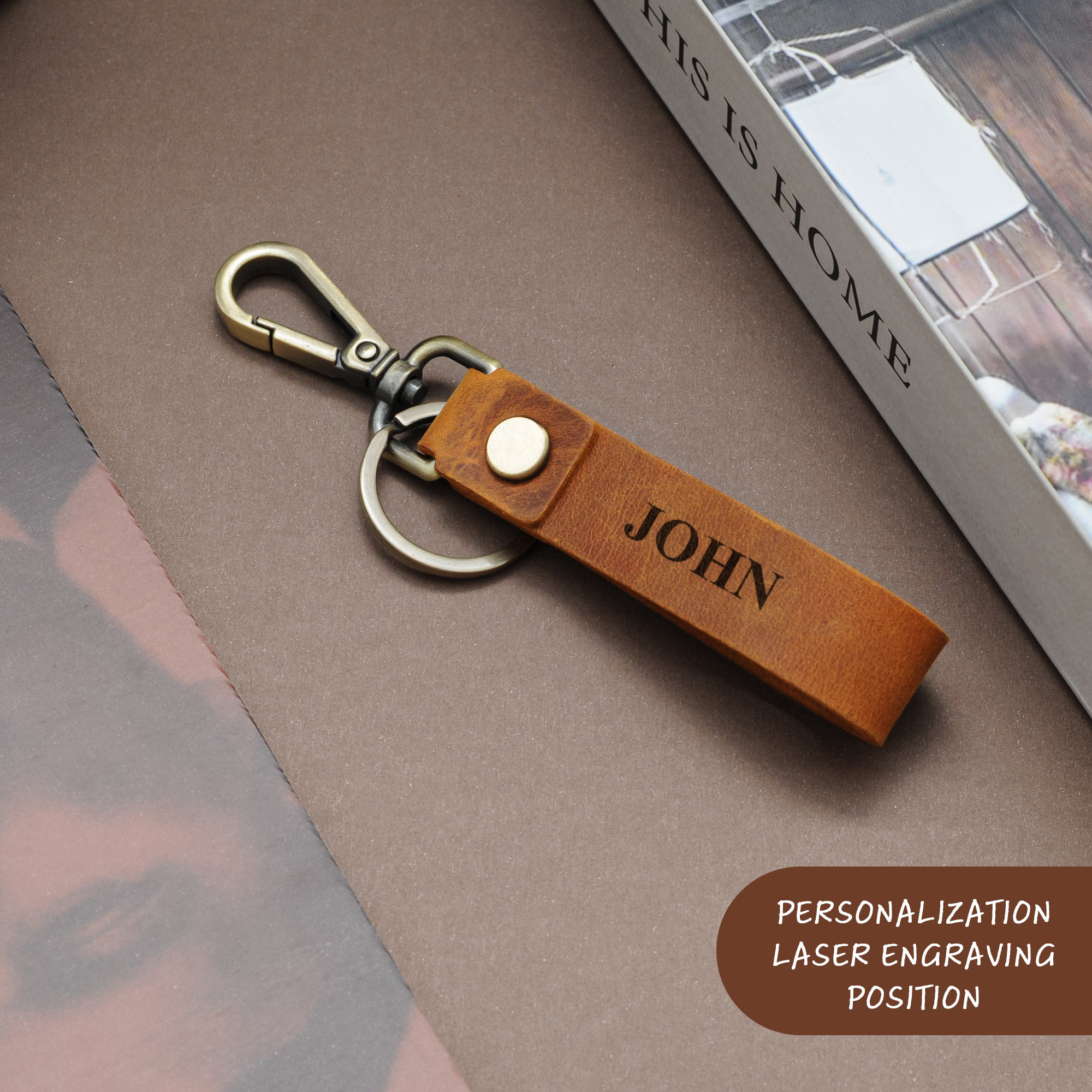 Customized Leather Keychain for Him Personalized Keychain Ring Handmade ...