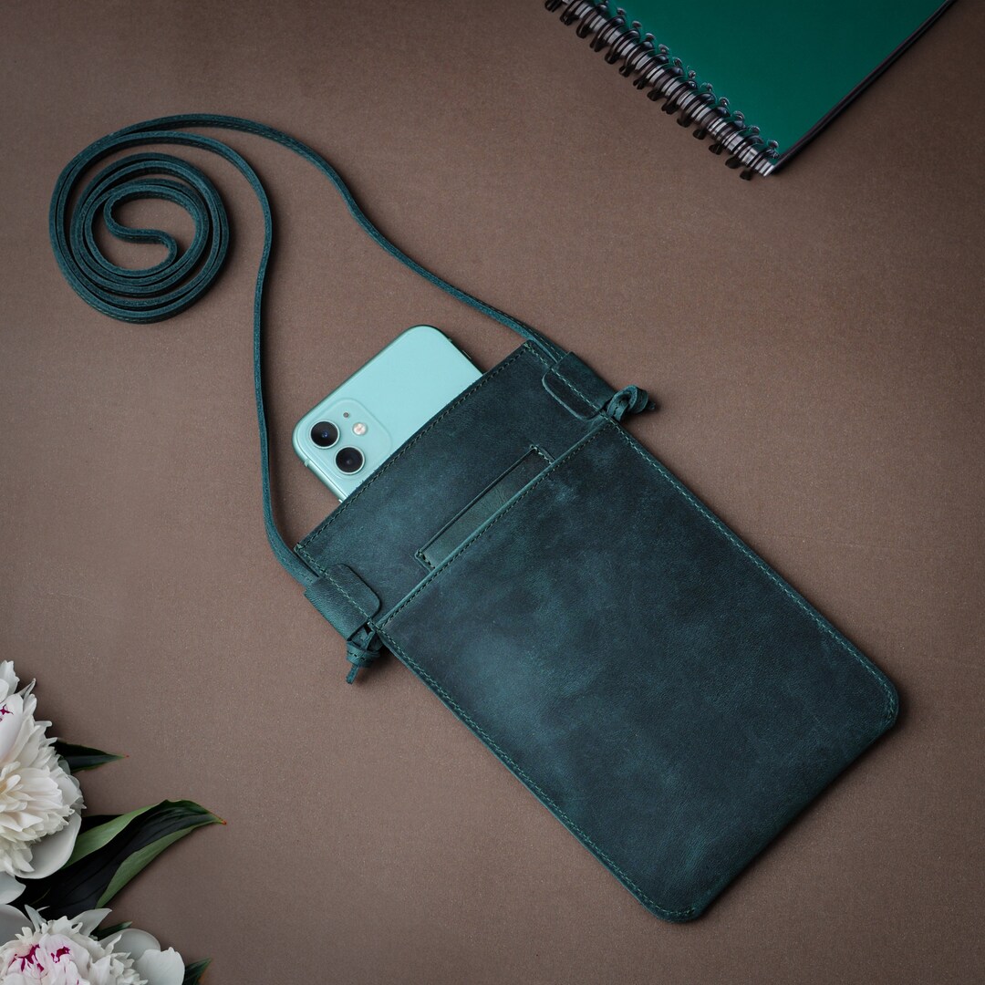 Personalized Leather Slim Phone Pouch | Mini Shoulder Bag | Card Holder ...