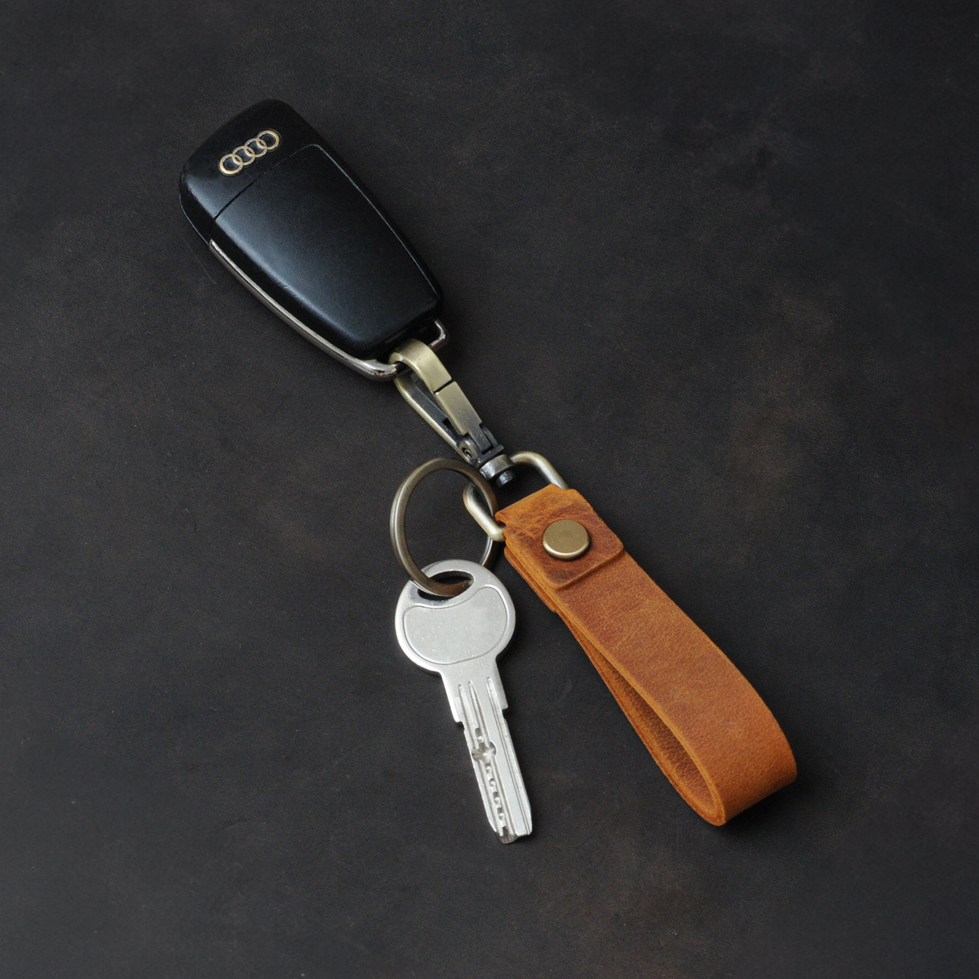 Customized Leather Keychain for Him Personalized Keychain Ring Handmade ...