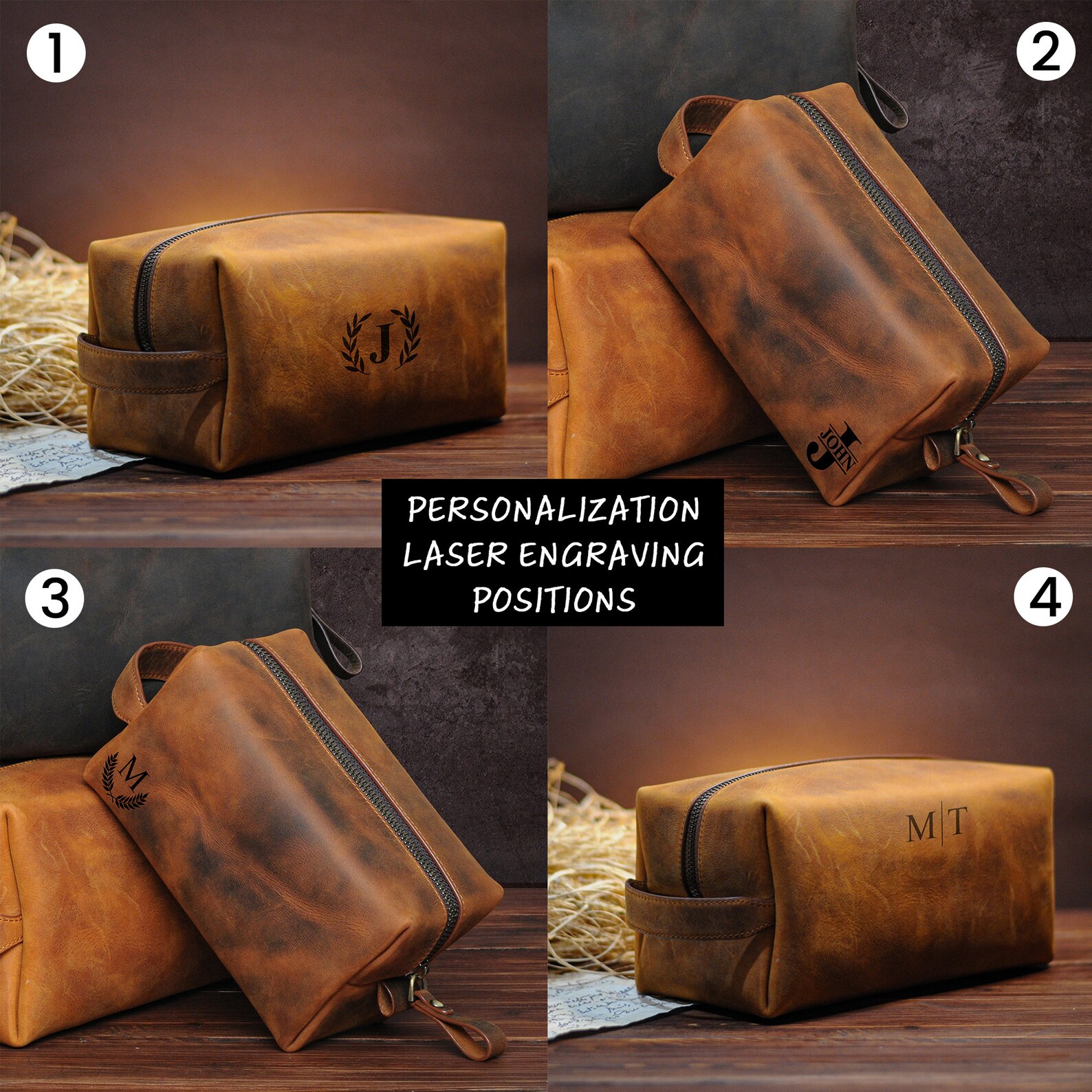 Engraved Leather Dopp Kit for Men Handmade Toiletry Bag Shaving Kit ...