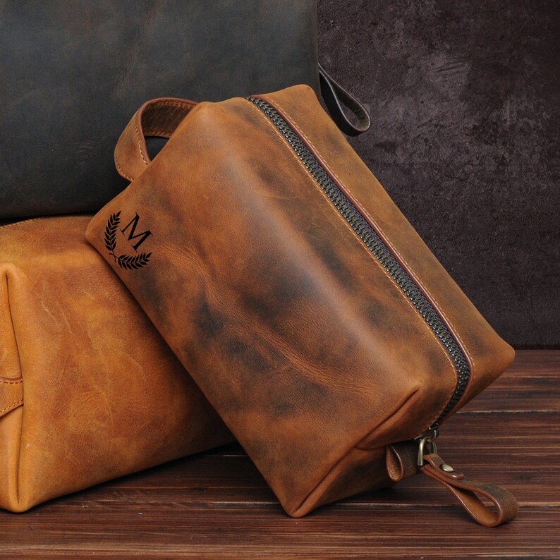 Engraved Leather Dopp Kit for Men Handmade Toiletry Bag Shaving Kit ...