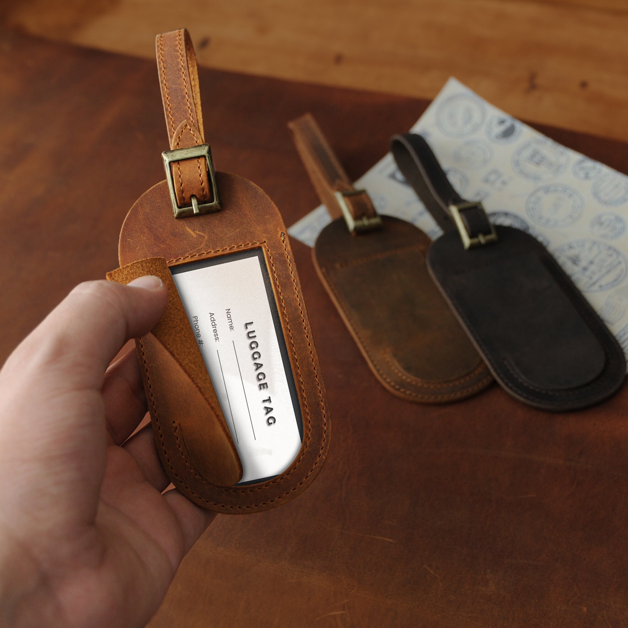 Custom Leather Luggage Tag Handmade Luggage Tag Address Tag Travel Tag Back Pack Tag Suitcase ...