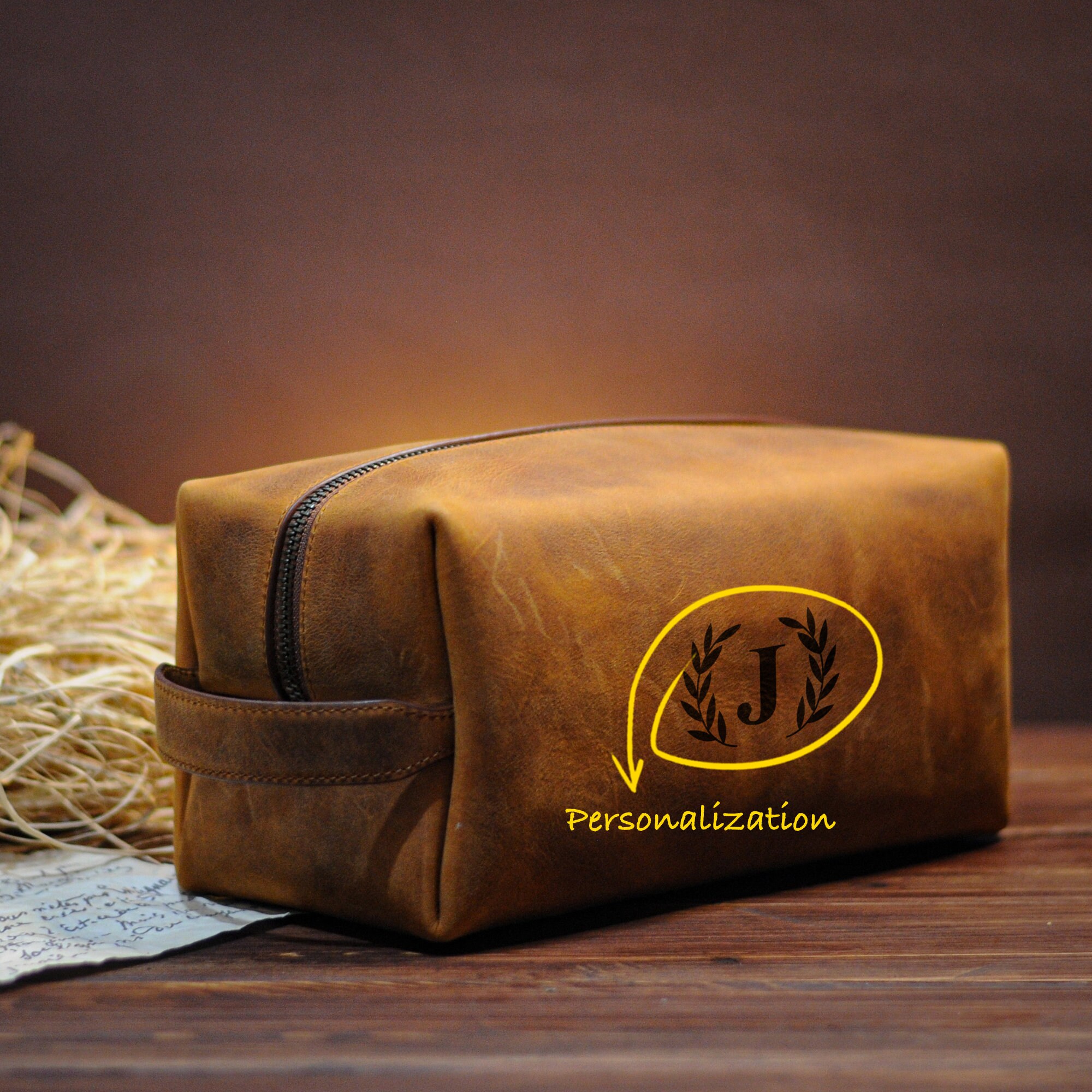 Engraved Leather Dopp Kit for Men | Handmade Toiletry Bag | Shaving Kit ...