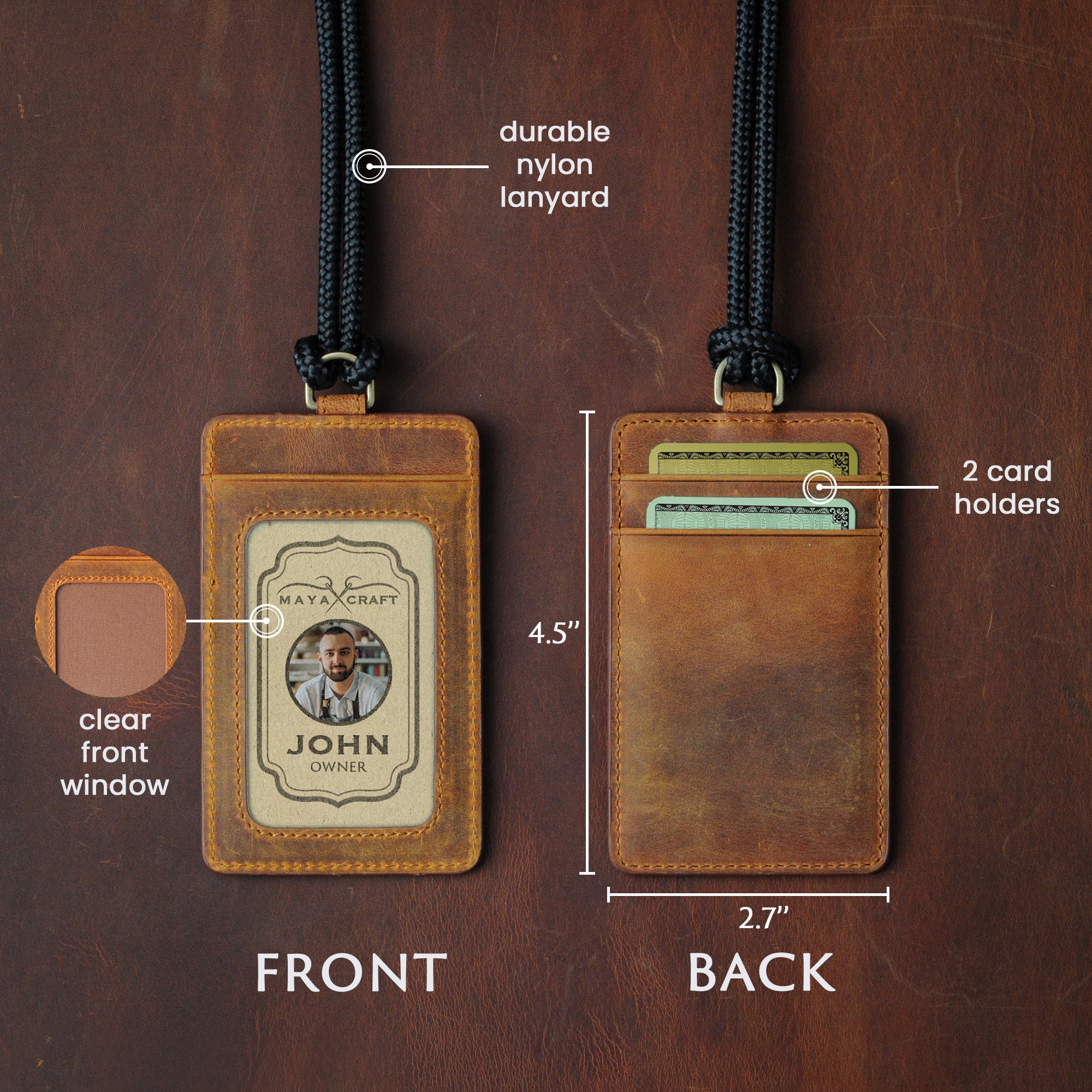 Personalized ID Card Holder Wallet With Lanyard Handmade Leather ID ...