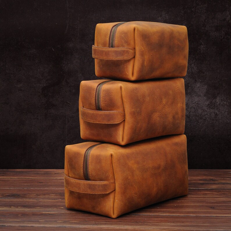 Engraved Leather Dopp Kit for Men | Handmade Toiletry Bag | Shaving Kit ...