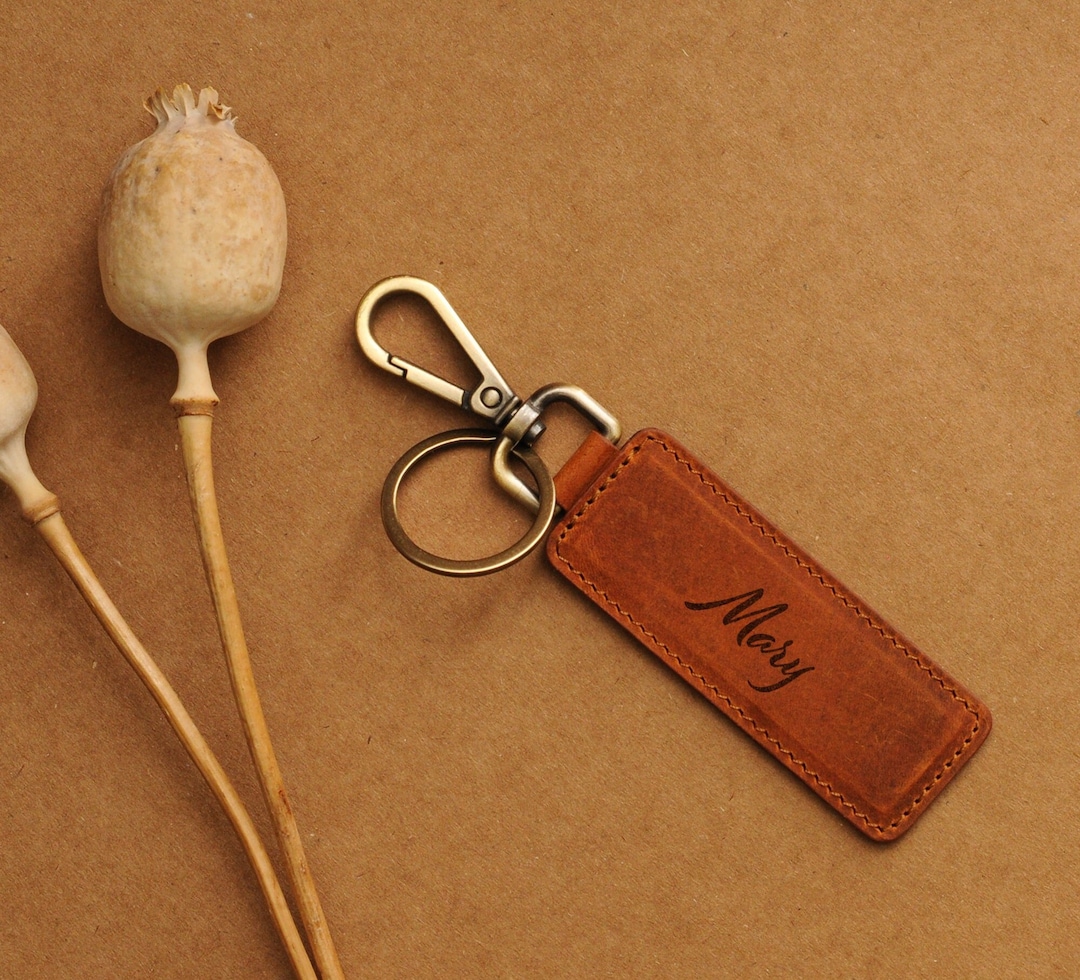 Personalized Leather Keychain for Him | Engraved Keychain Ring ...