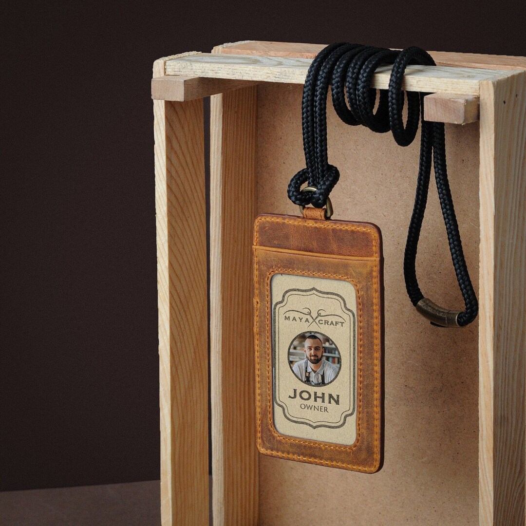 Personalized ID Card Holder Wallet With Lanyard Handmade Leather ID ...