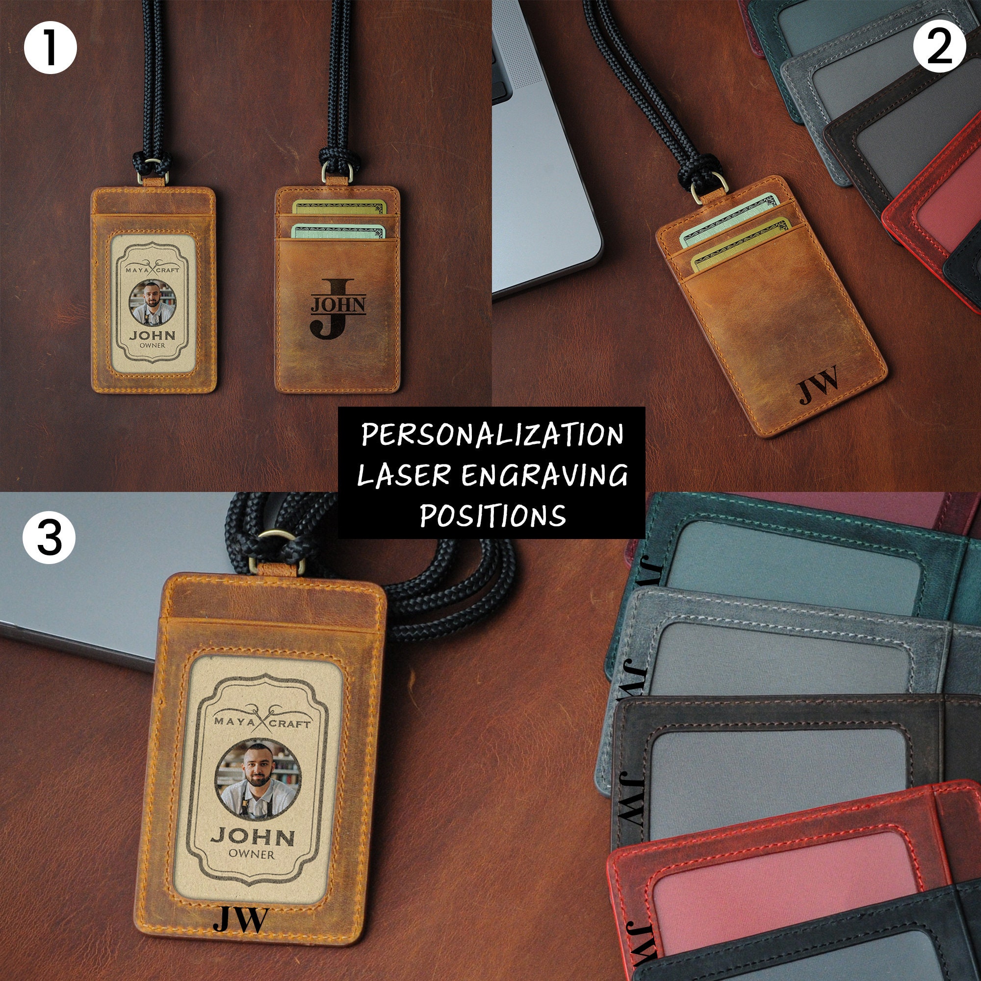 Personalized ID Card Holder Wallet With Lanyard Handmade Leather ID ...