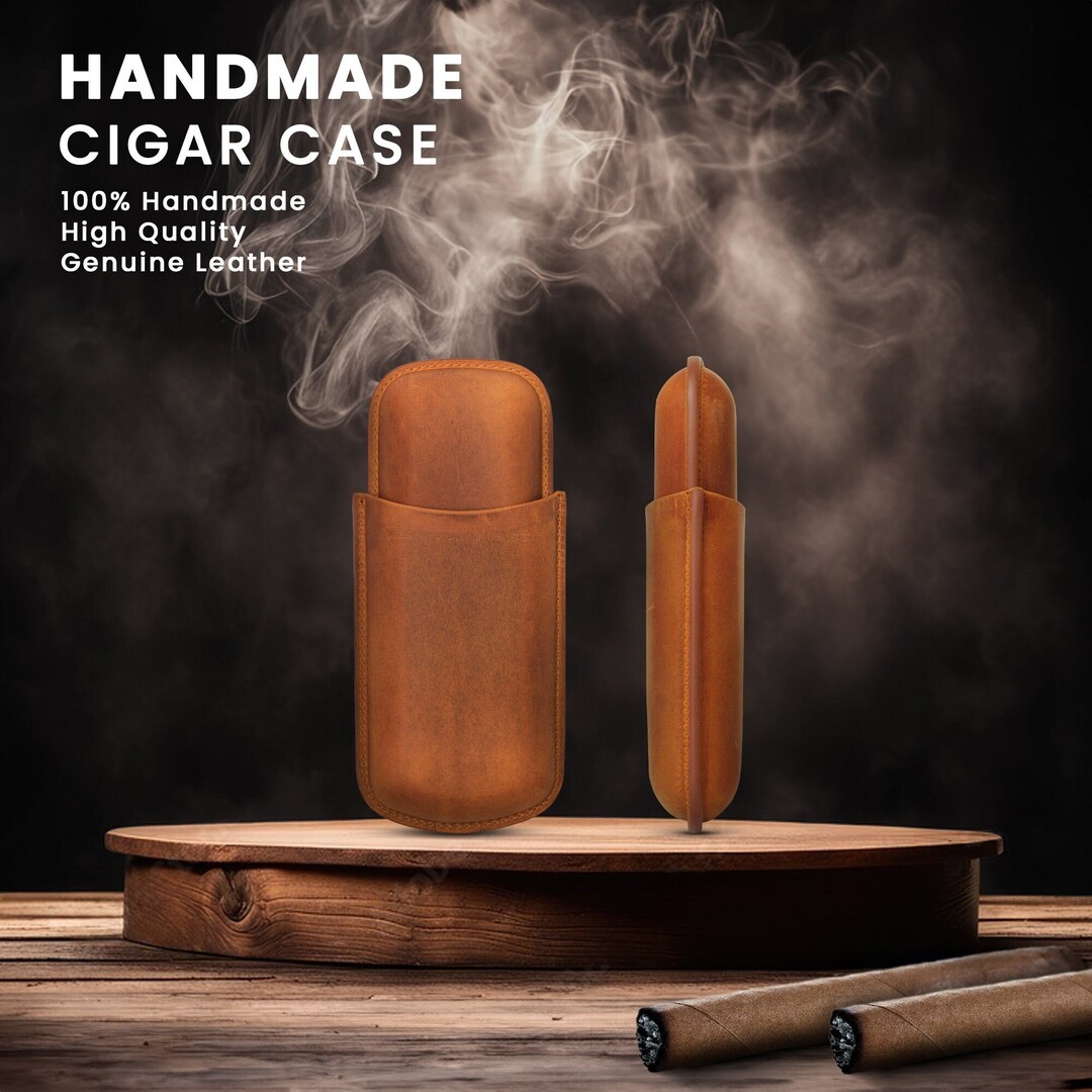 Personalized Cigar Case | Leather Travel Cigar Case | Handmade 2 Finger ...