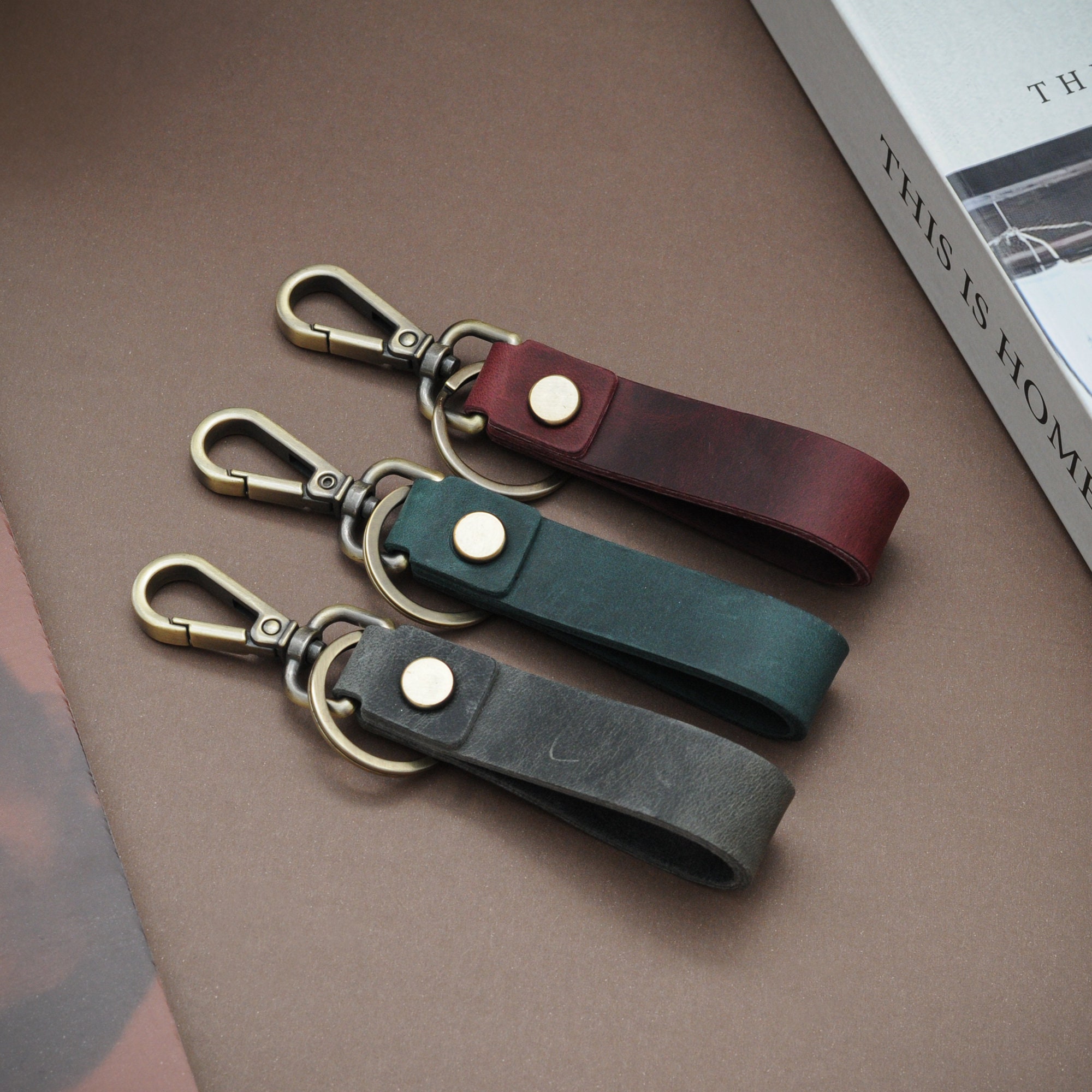 Customized Leather Keychain for Him Personalized Keychain Ring Handmade ...
