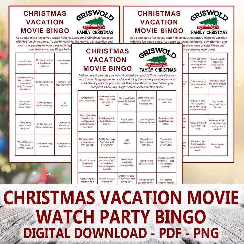 Christmas Vacation Movie Bingo, 12 Printable Cards, Party Games ...