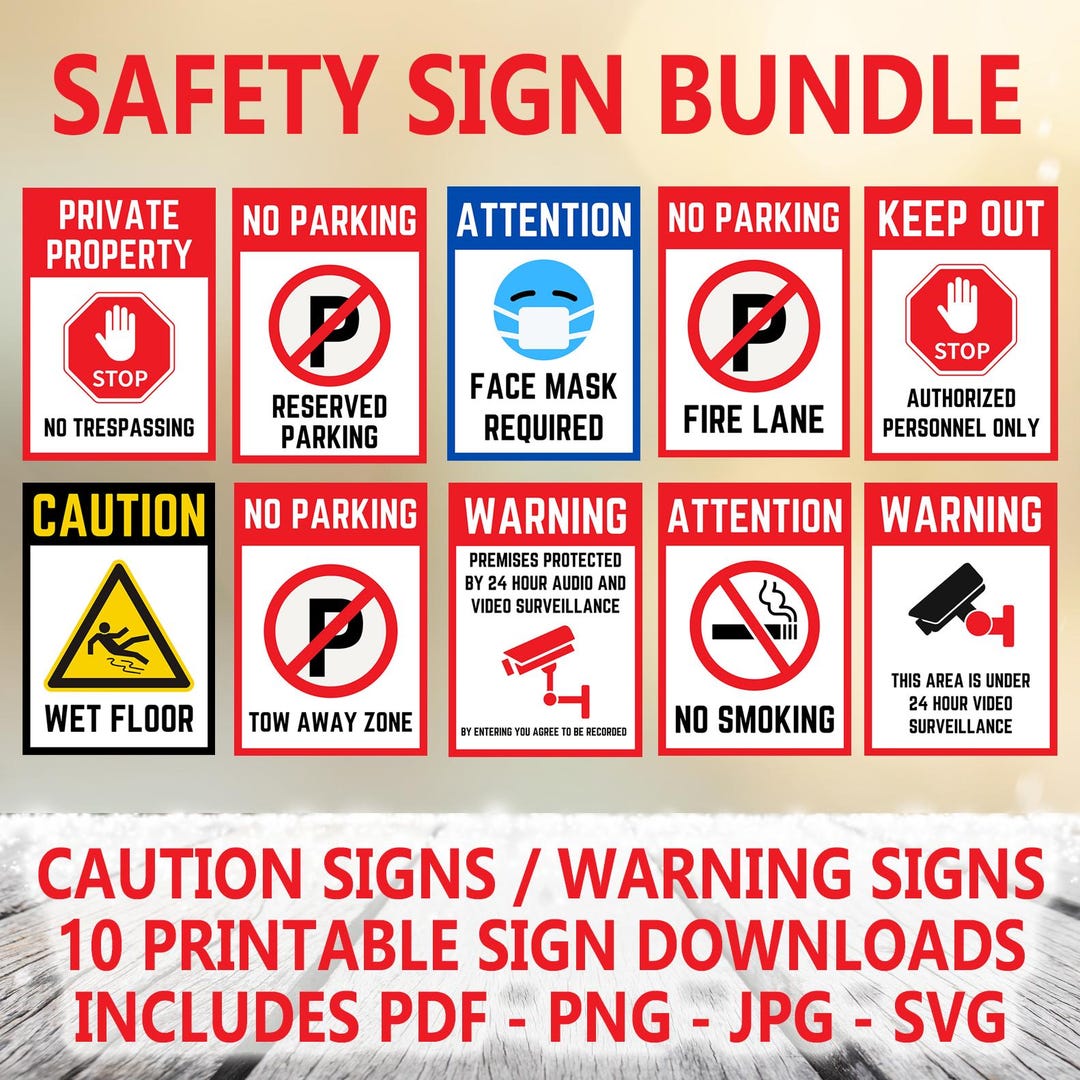 Safety Sign Bundle, Caution Signs, Warning, No Smoking, Face Mask ...