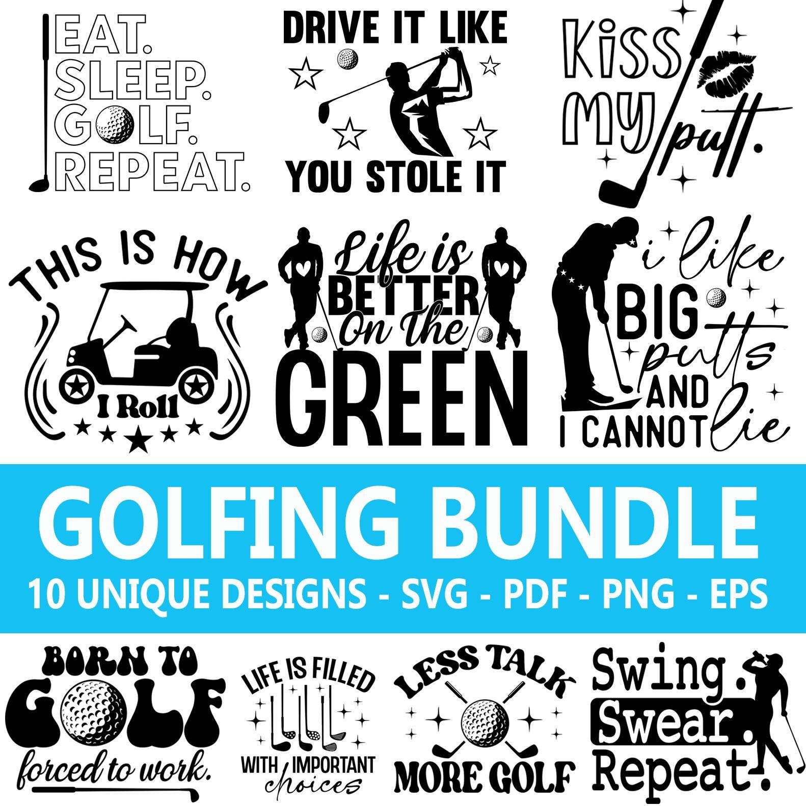 Golfing SVG Bundle: 10 Golf Designs (digital Download), Graphics for ...