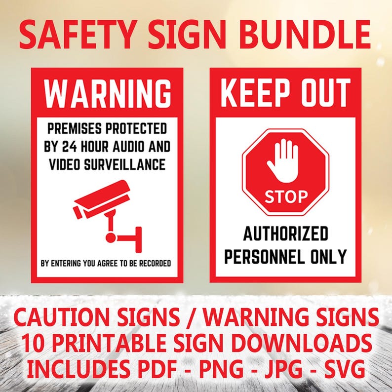 Safety Sign Bundle, Printable Caution & Warning Signs (pdf, Png, Jpg ...