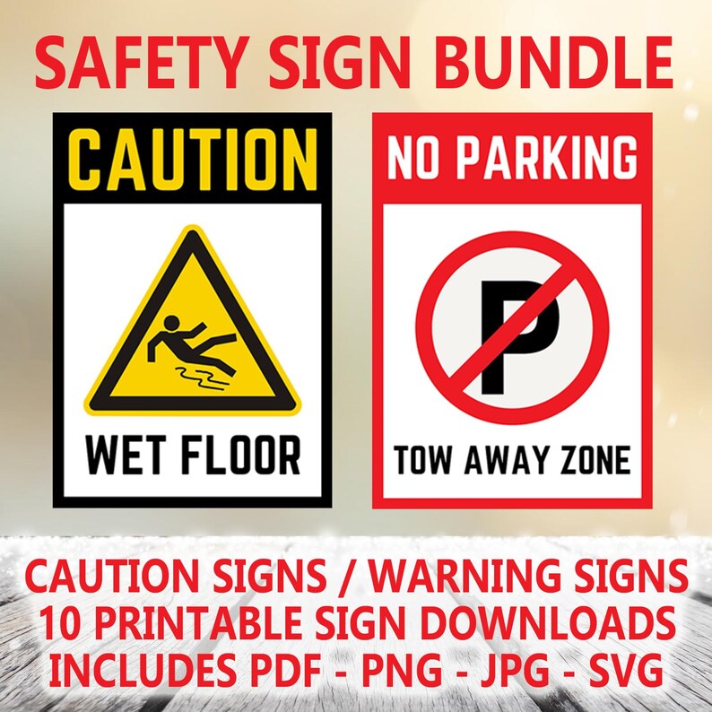 Safety Sign Bundle, Printable Caution & Warning Signs (pdf, Png, Jpg ...