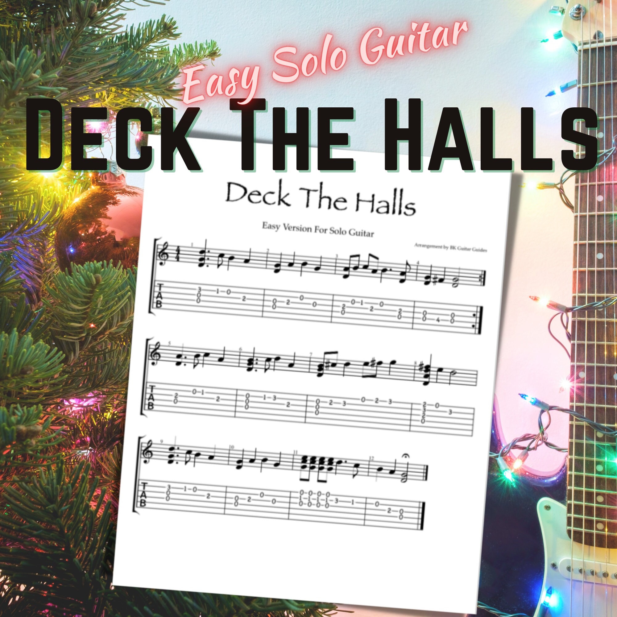 Easy Christmas Guitar TAB Sheet Music | Deck the Halls - Printable PDF ...