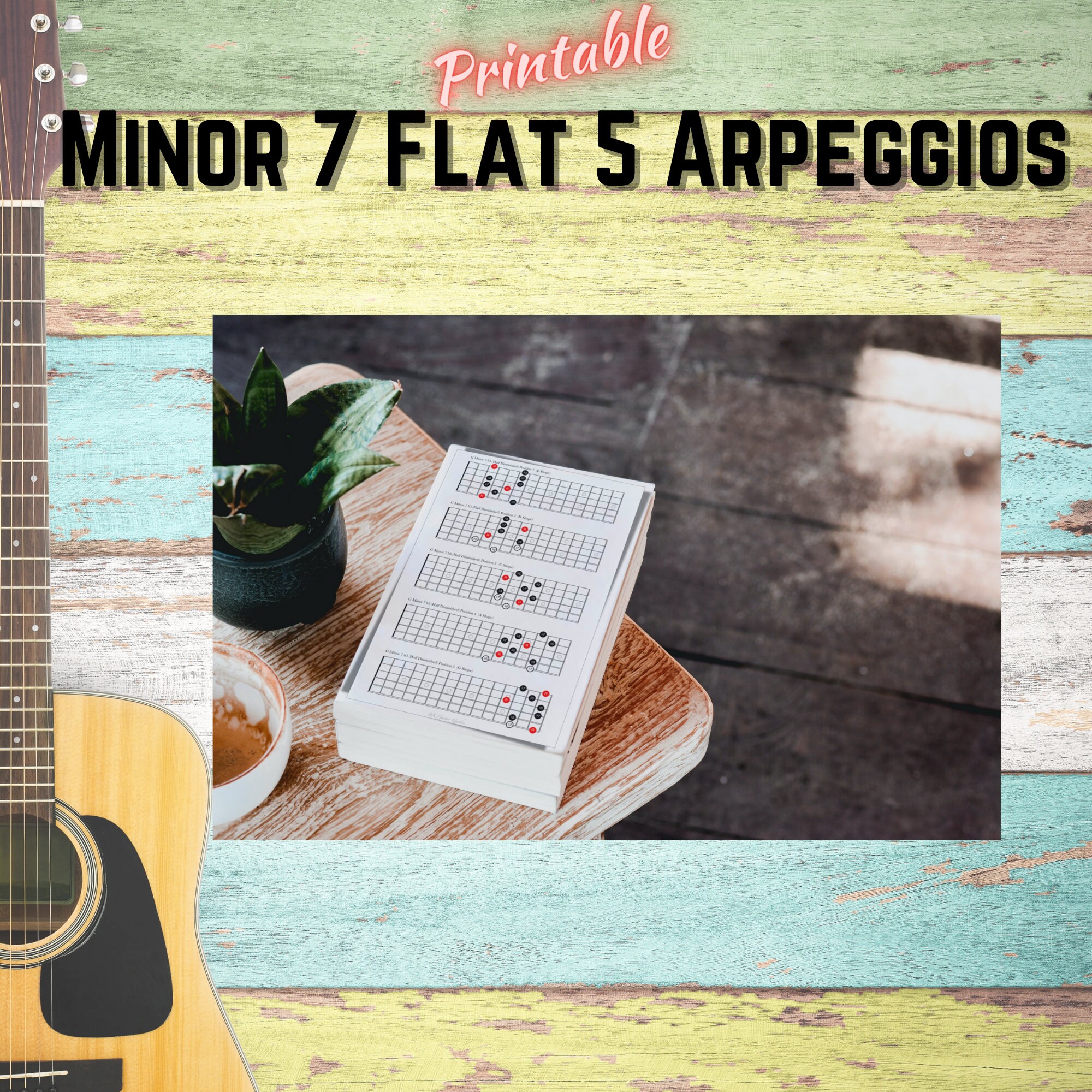 Minor 7 Flat 5 Arpeggios for Guitar. All 5 CAGED Forms. Root Notes ...