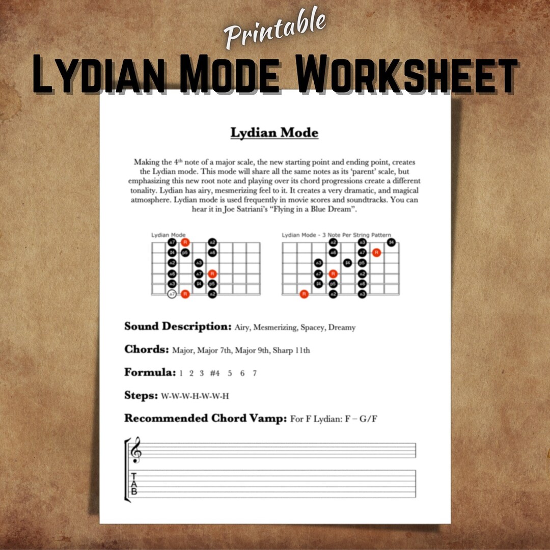Lydian Mode Worksheet for Guitar. Printable Digital Download. - Etsy