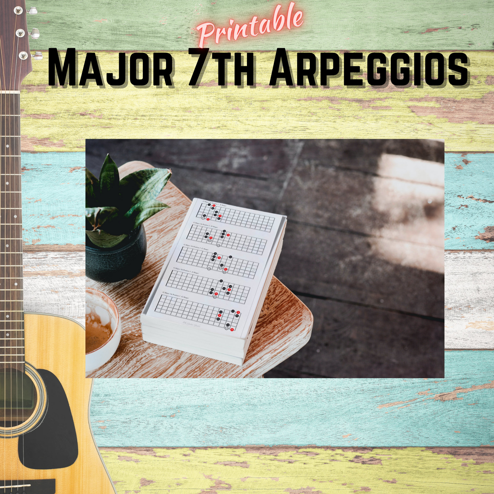 Major 7th Arpeggios for Guitar. All 5 CAGED Forms. Root Notes ...
