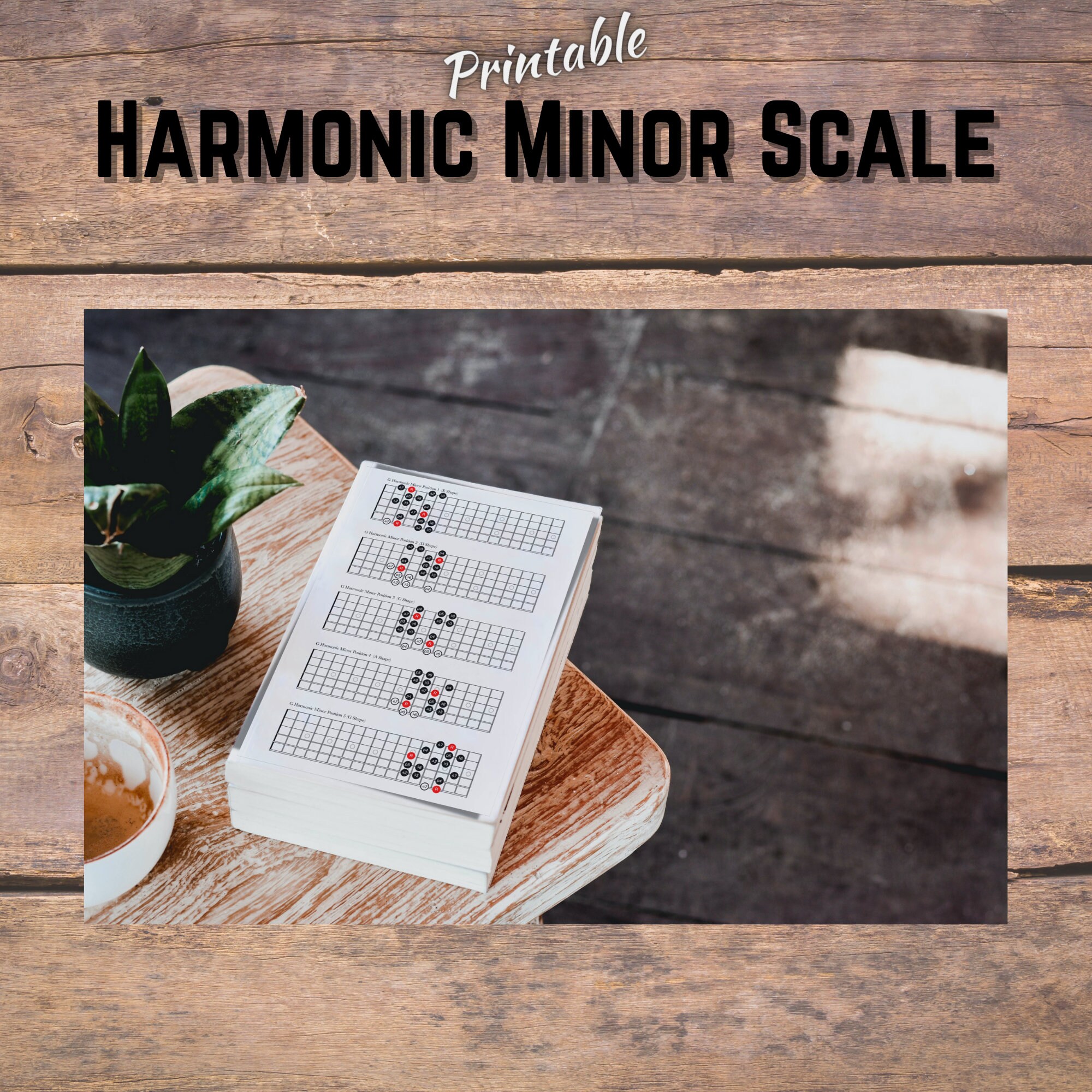 Harmonic Minor Scales for Guitar. All 5 Positions. Printable Digital ...