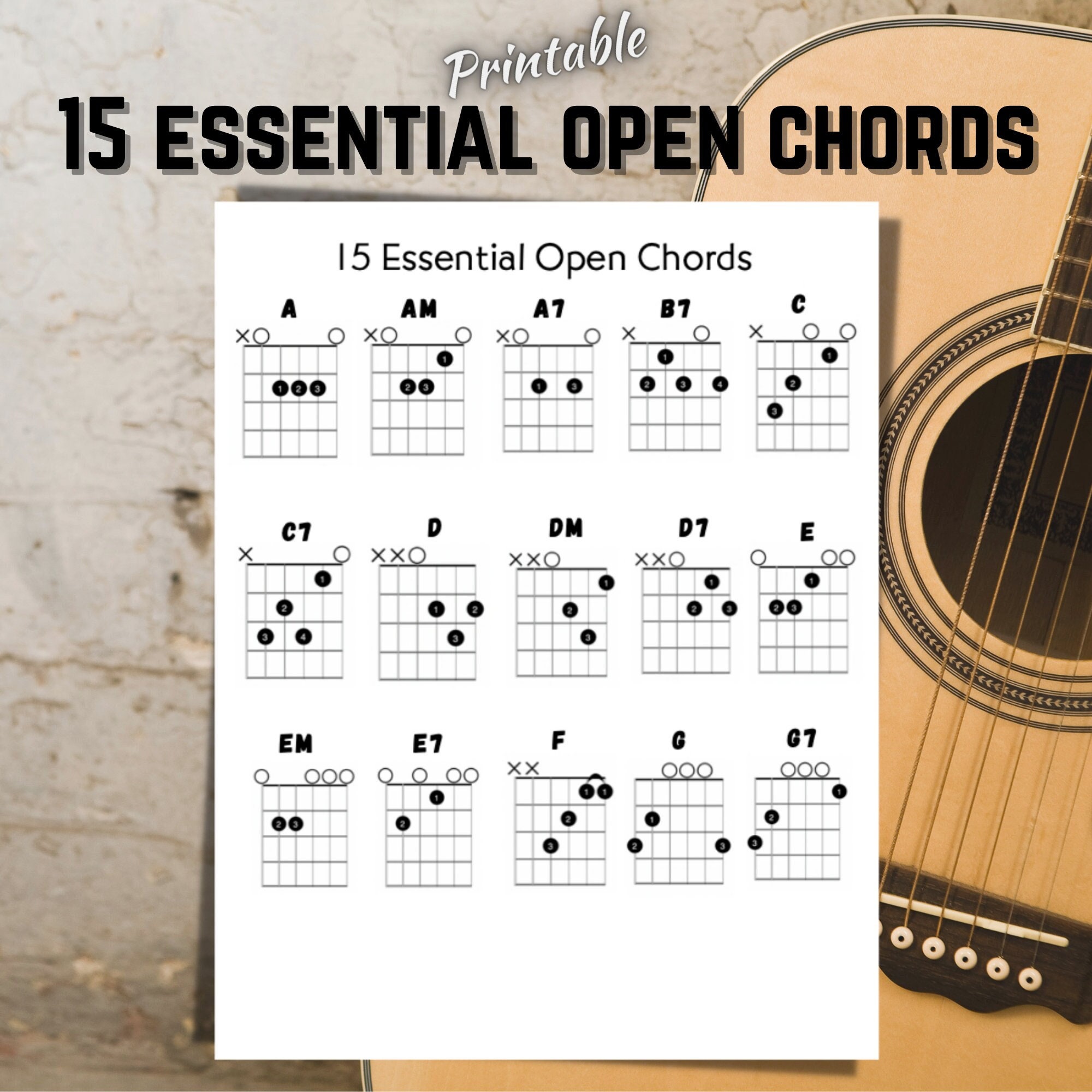 15 Essential Open Guitar Chords. Printable Digital Download HIGH ...