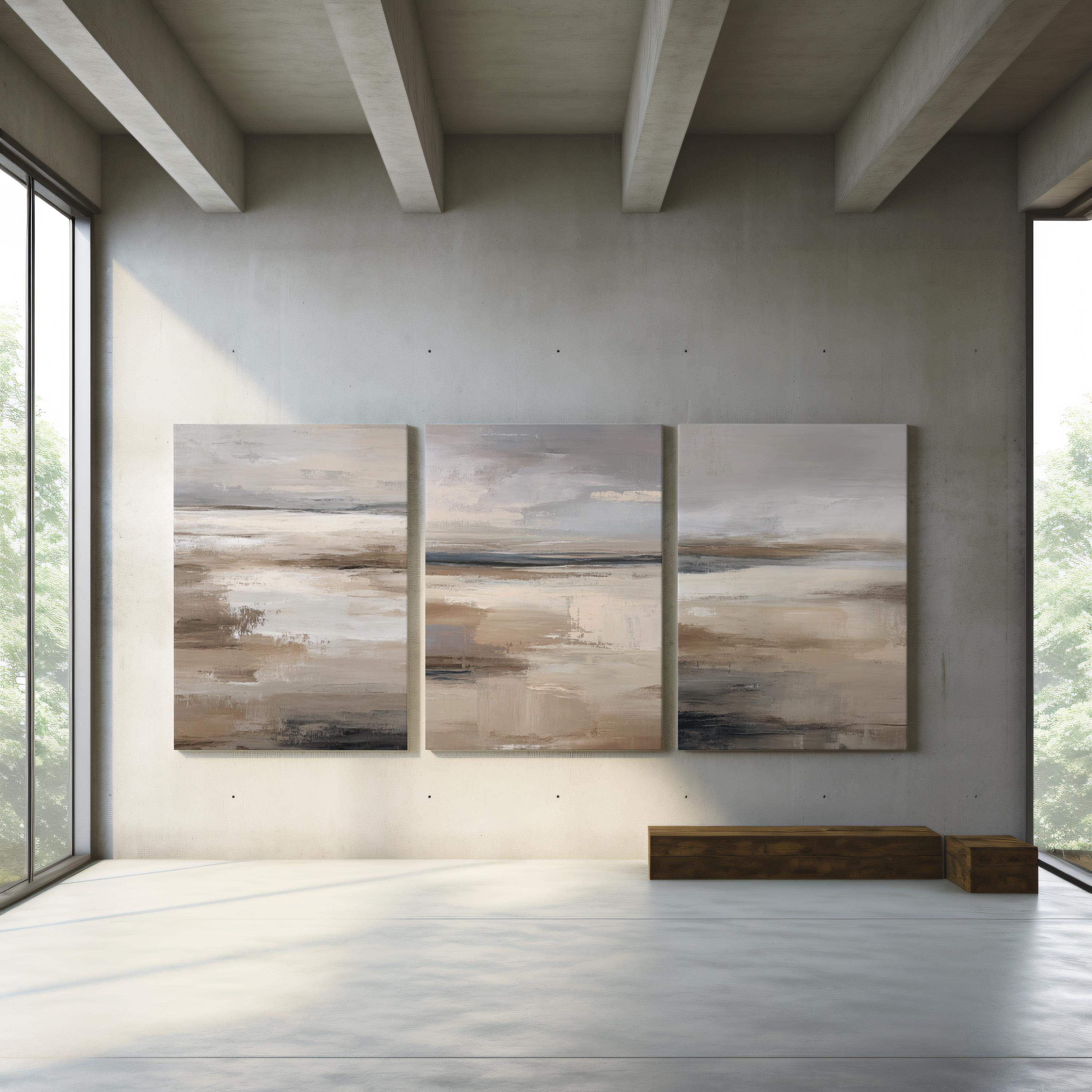 Modern Neutral Abstract Triptych Wall Art Set – Beige Grey Minimalist ...