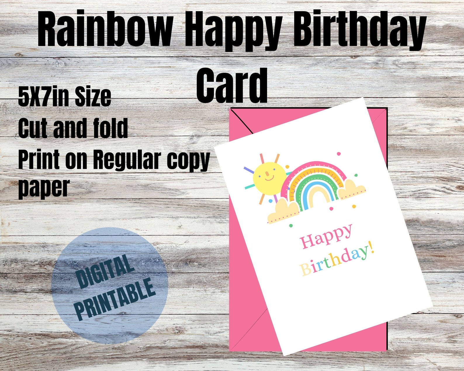 Happy Birthday Rainbow Card Printable Birthday Card Rainbow Kids PDF ...