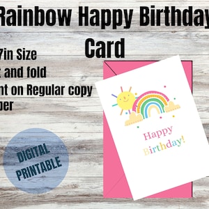Happy Birthday Rainbow Card Printable Birthday Card Rainbow Kids PDF ...