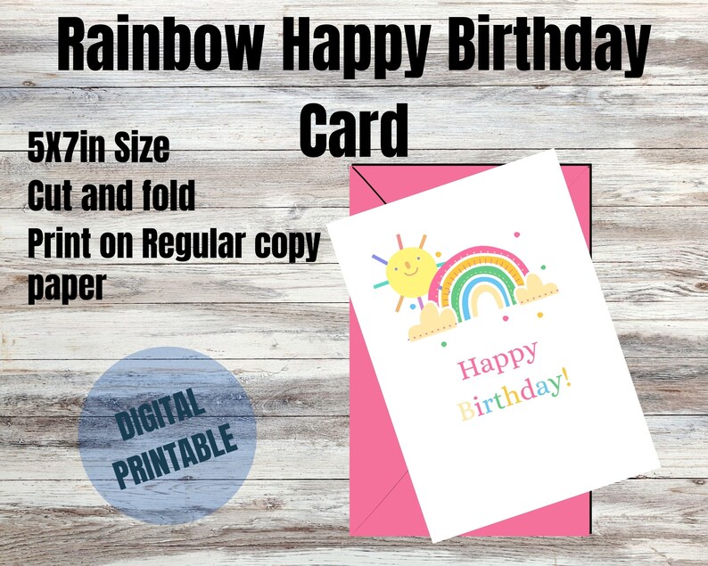 Happy Birthday Rainbow Card Printable Birthday Card Rainbow Kids PDF ...