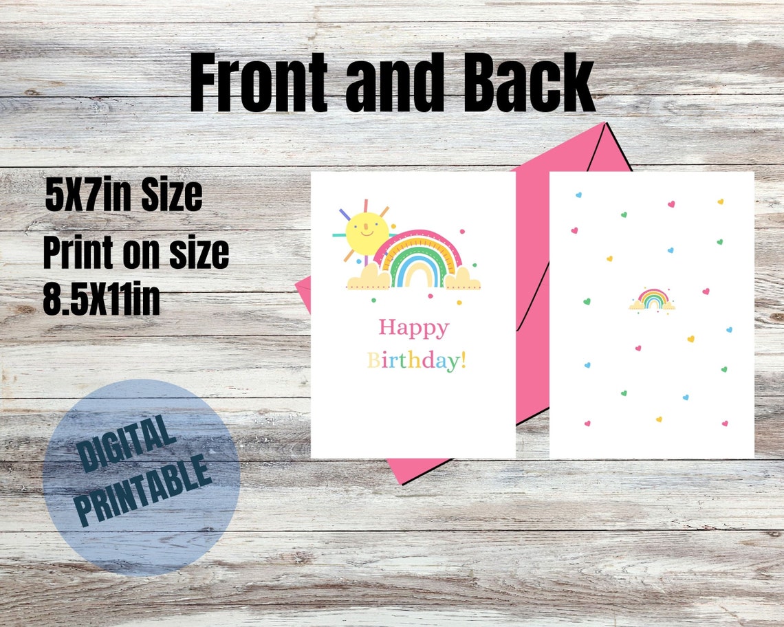 Happy Birthday Rainbow Card Printable Birthday Card Rainbow Kids PDF ...