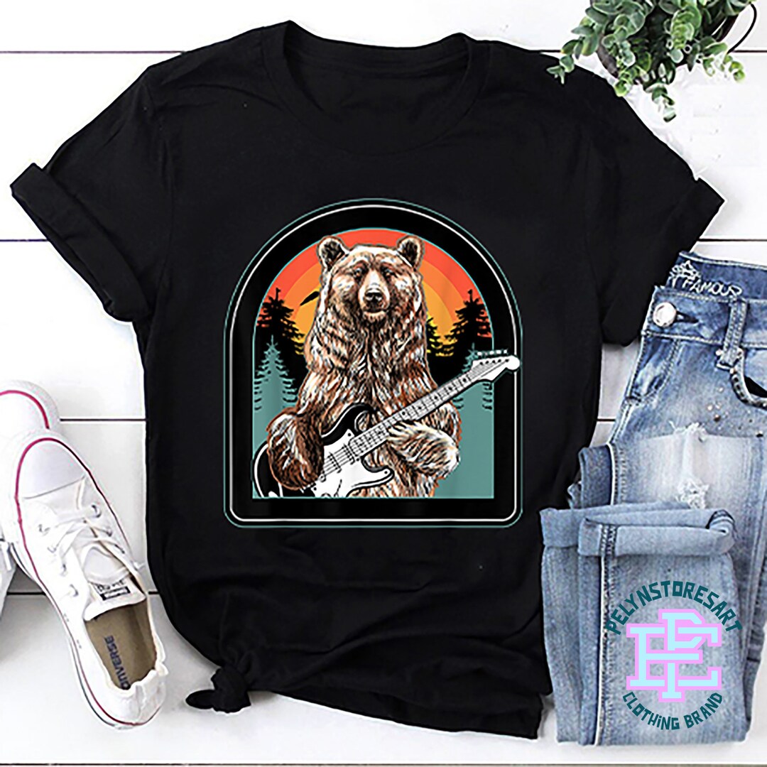 Funny Bear Playing Guitar T-shirt, Funny Bear Shirt, Bear Vintage Shirt ...