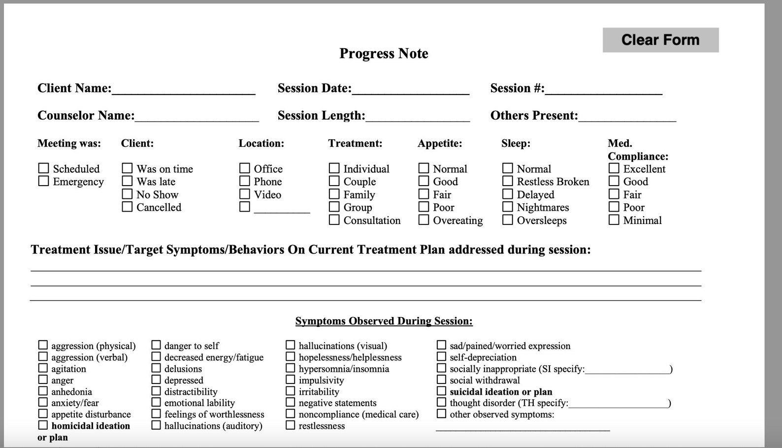 DIGITAL - Mental Health Progress Notes - Fillable & Reusable PDF - Etsy