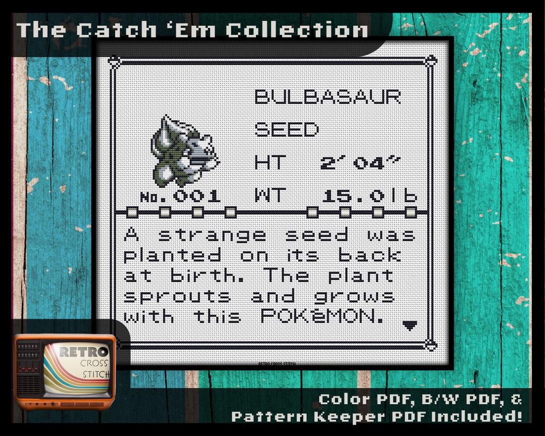 Pokemon Inspired Bulbasaur Pokedex Entry - Red/blue Cross Stitch ...