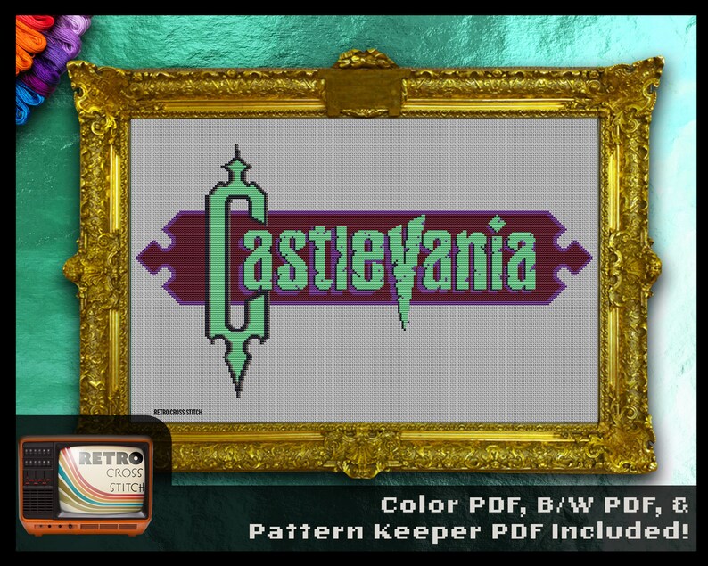 Castlevania Inspired Title Cross Stitch | DIY Nerdy Home Décor | Large ...
