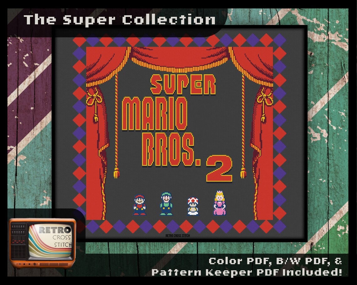 Super Mario Bros 2 Inspired Title Screen Cross Stitch Pattern Geeky ...