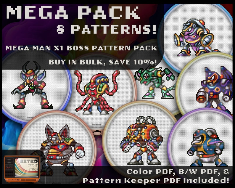 Mega Man X 1 Inspired - Boss Mega Pack Cross Stitch Pattern | Crafting ...