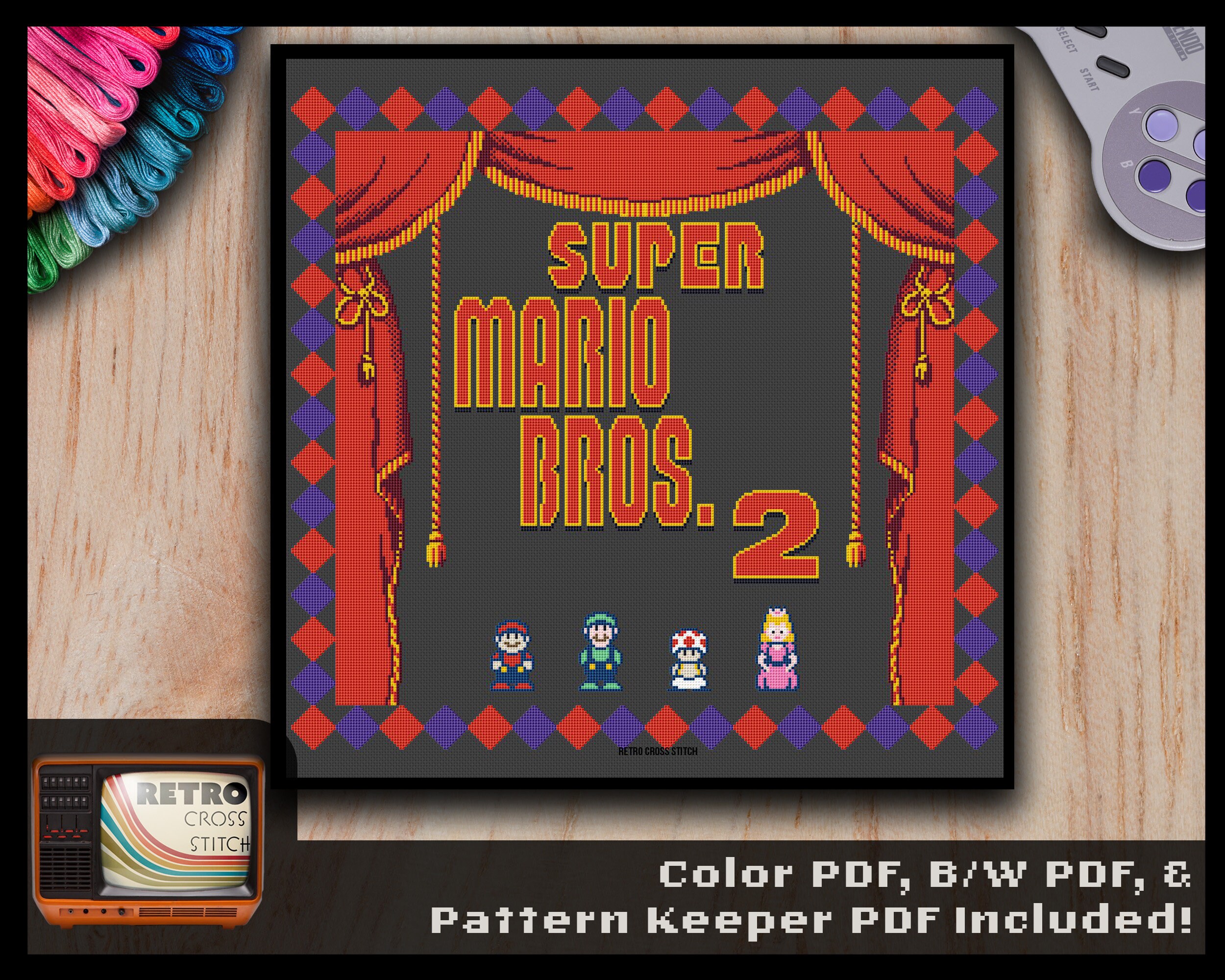 Super Mario Bros 2 Inspired - Title Screen Cross Stitch Pattern | Geeky ...